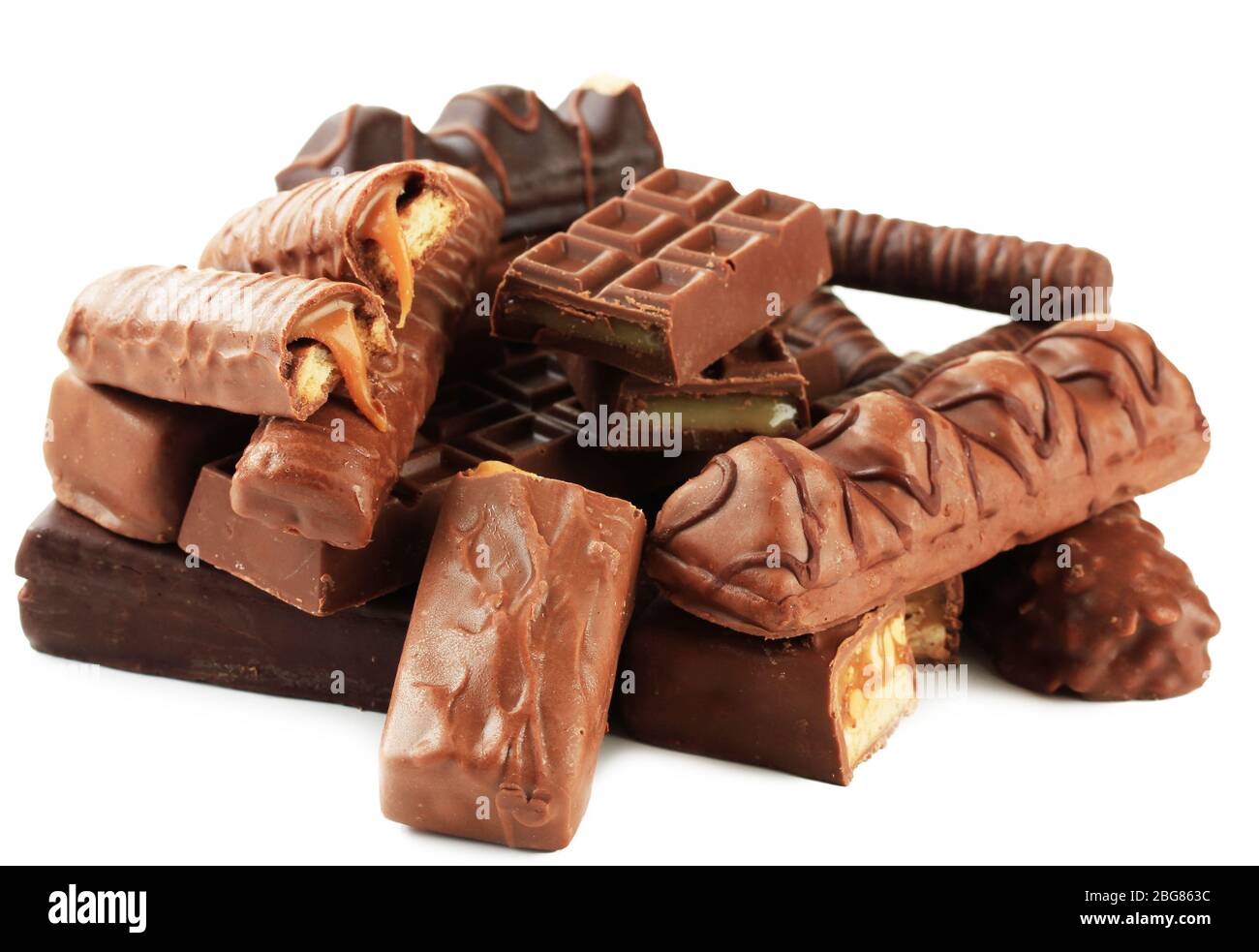 Delicious chocolate bars isolated on white Stock Photo - Alamy
