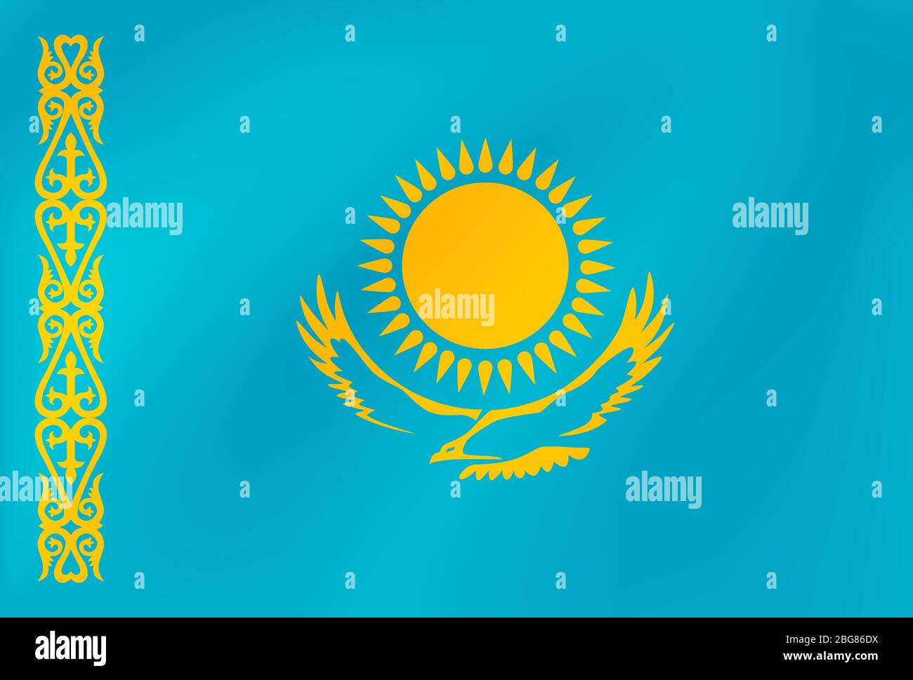 Kazakhstan national Flag with Wavy Pattern. Vector Banner of Silk ...