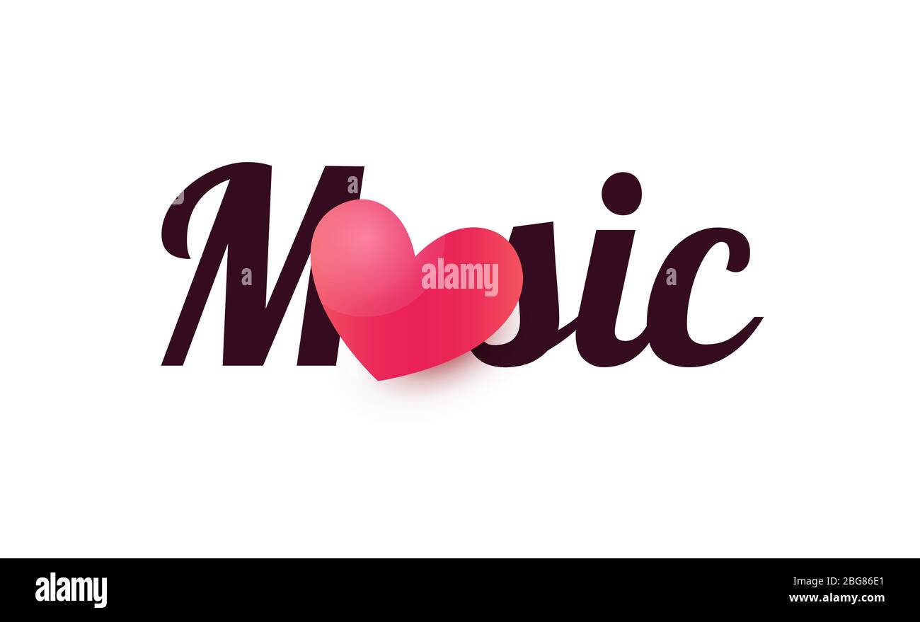 Music with heart sign, Sticker label with text caption and red love ...