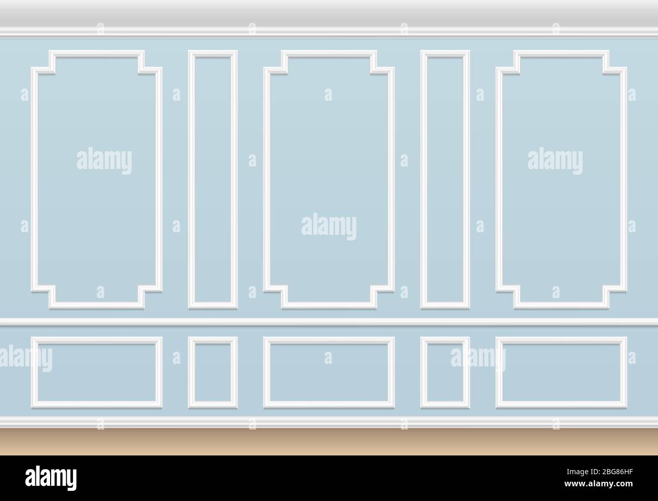 Classic blue wall with moulding panel. House luxury interior with ...