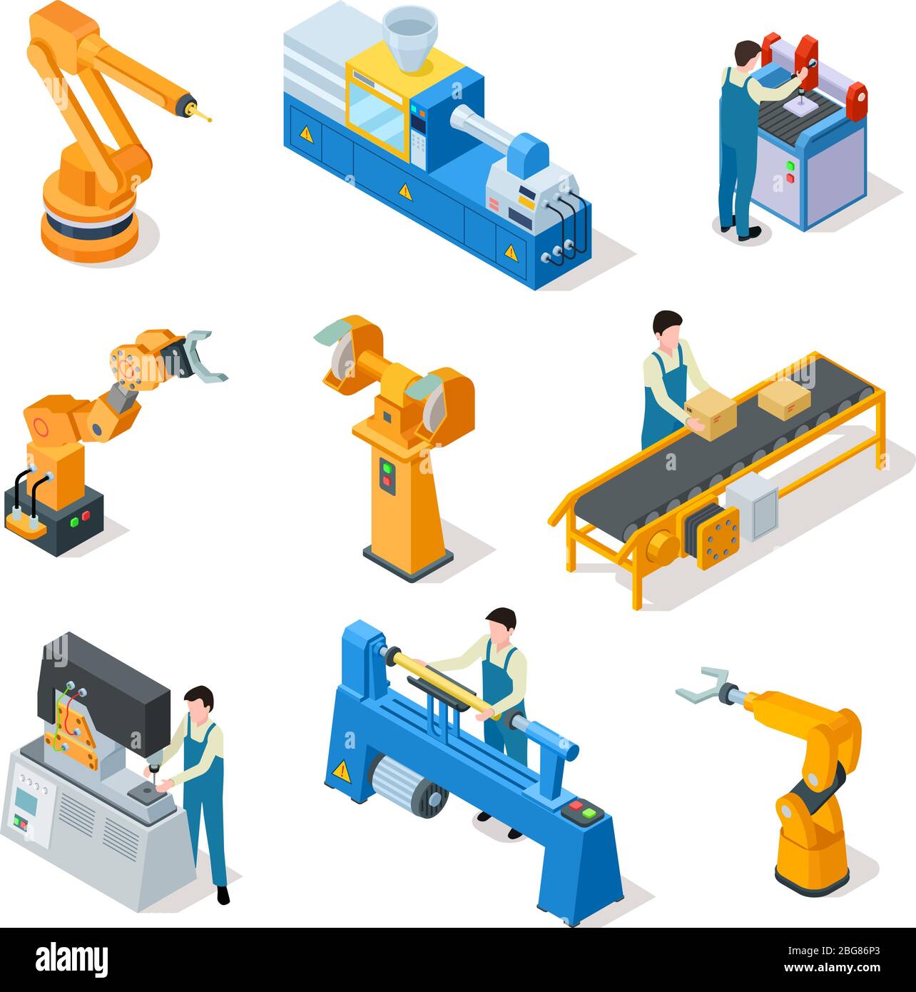 Industrial robots. Isometric machines, assembly line elemets and ...
