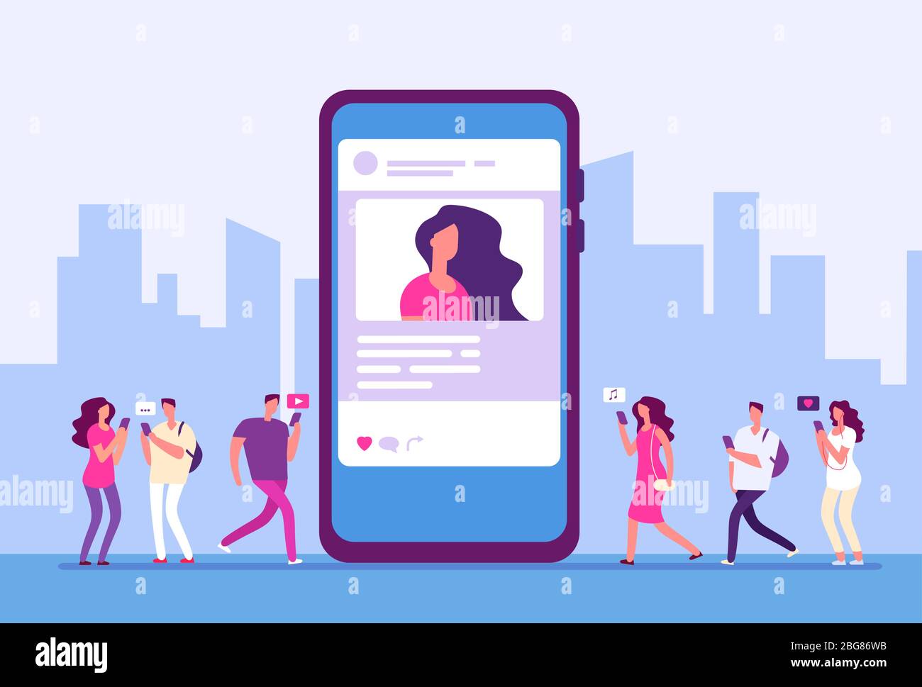 Social media concept. People follow smartphone with internet marketing ...