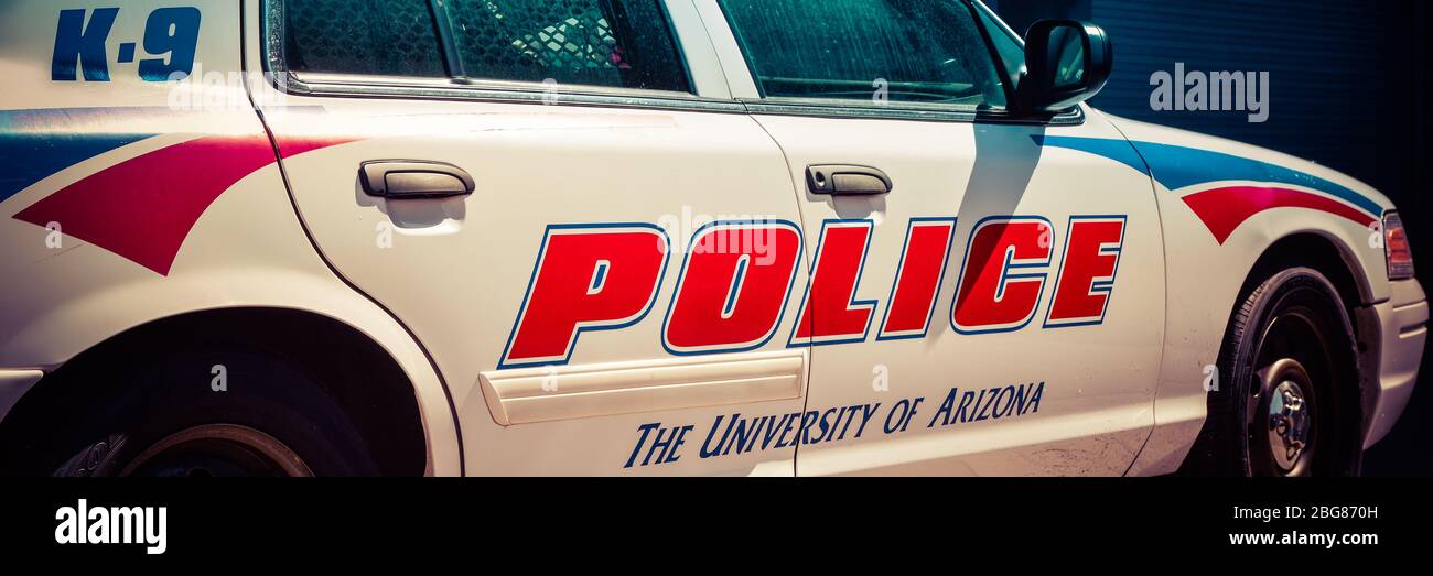 A panoramic formatted close up of a University of Arizona Police car on ...