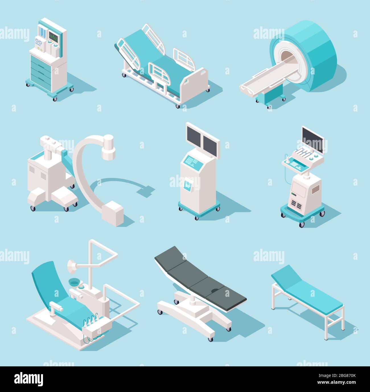 Isometric medical equipment. Hospital diagnostic tools. Health care ...