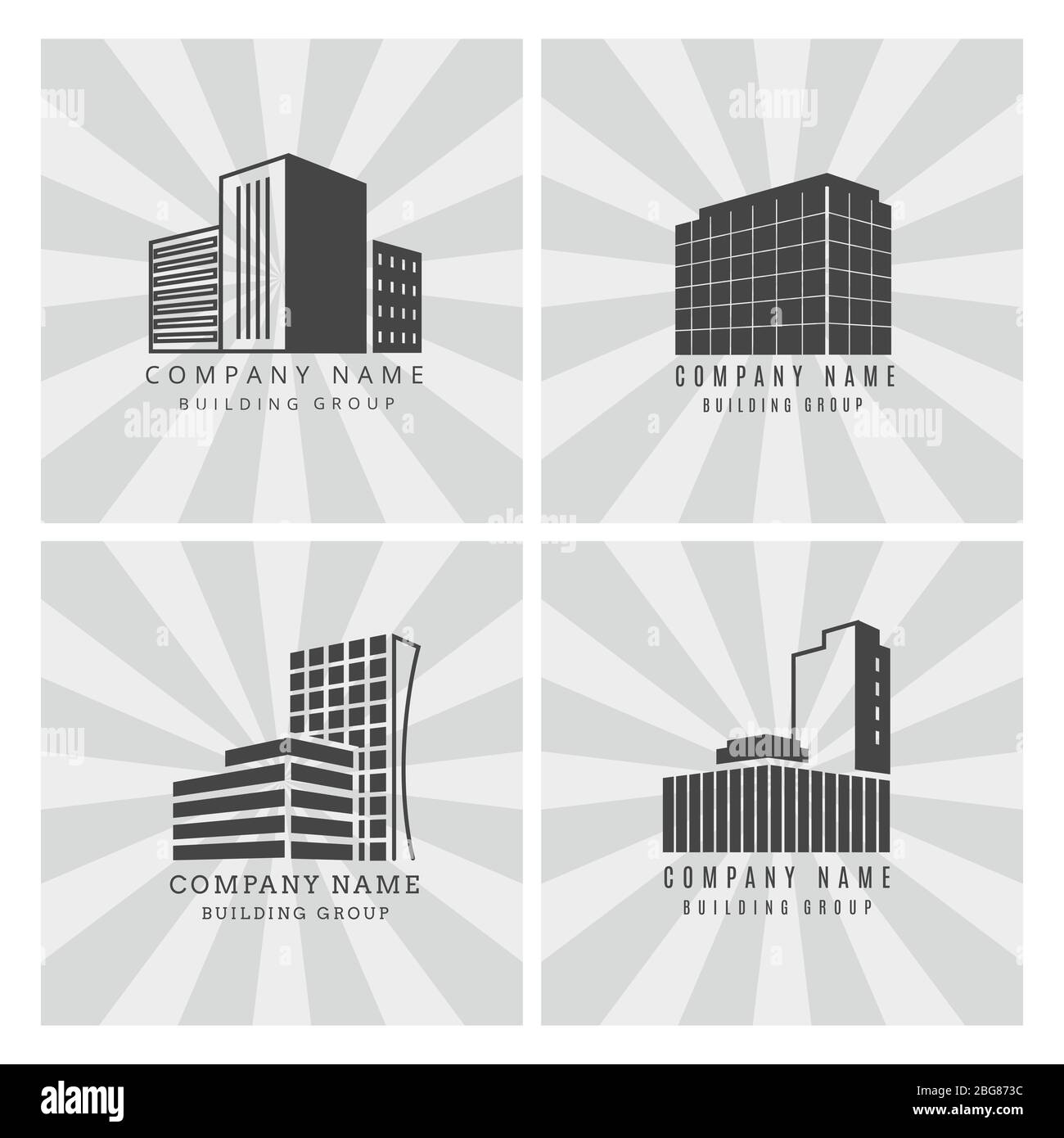 Grey real estate, construction business logo set with vector buildings ...