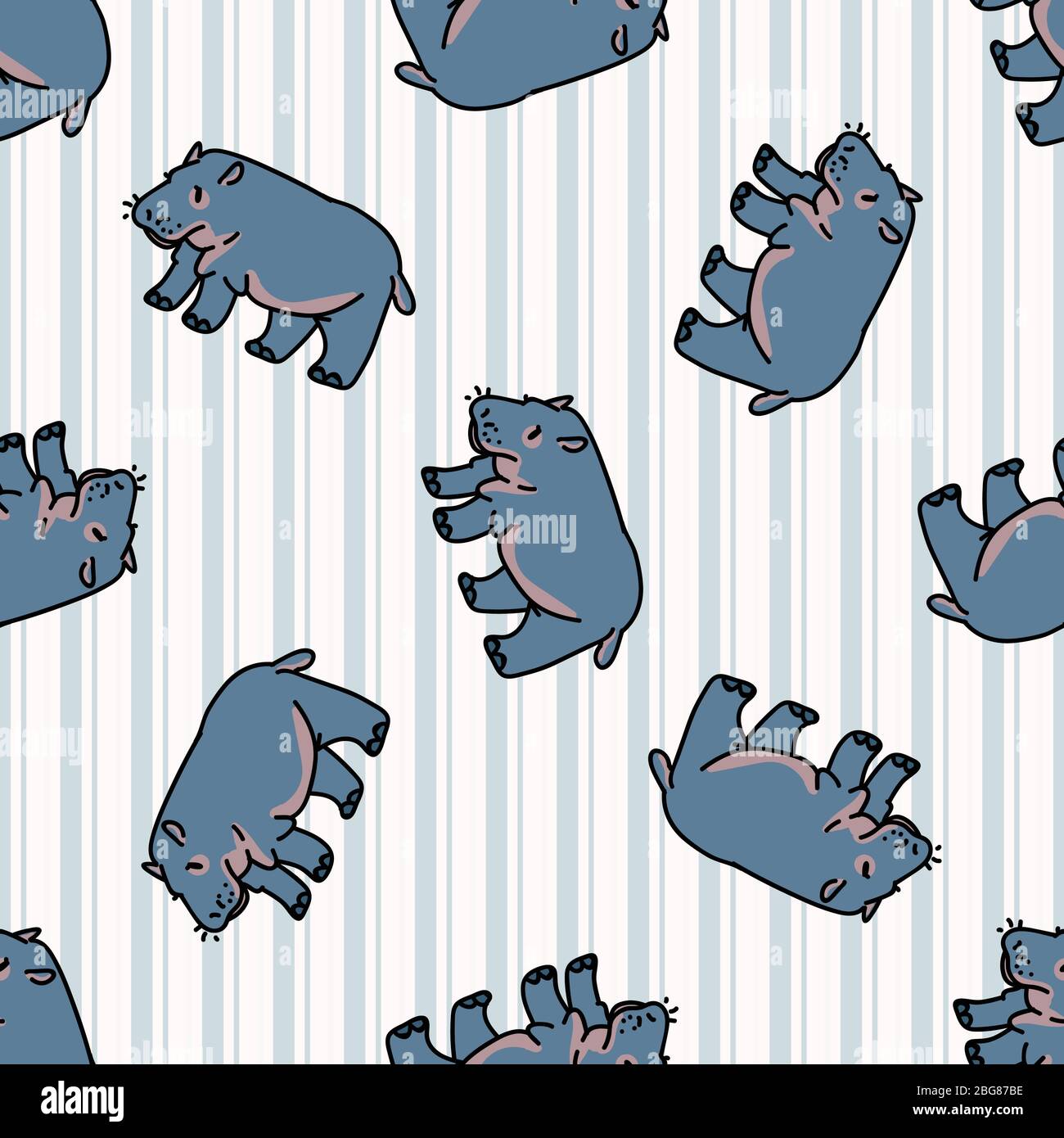Cute cartoon hippopotamus seamless pattern. Kawaii safari animal ...