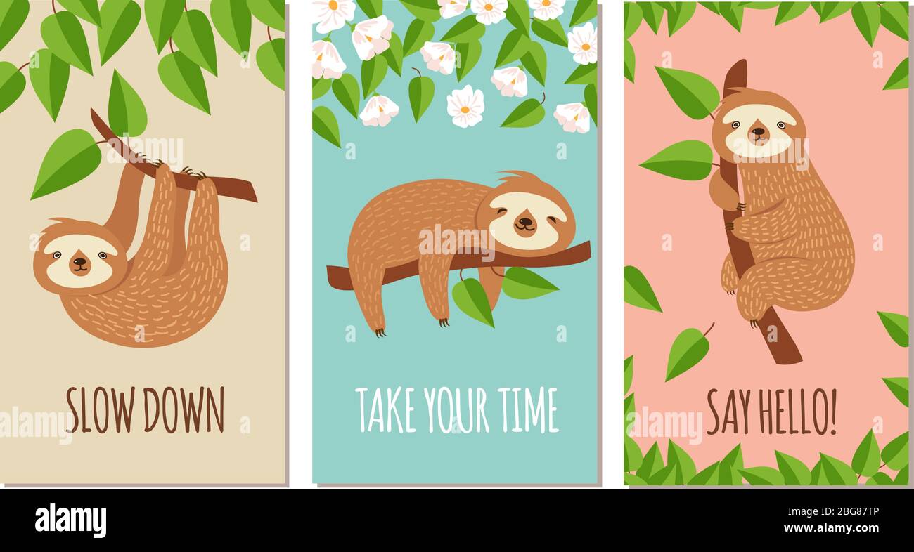 Lazy sloth. Cute slumbering sloths on branch. Child t shirt design or ...