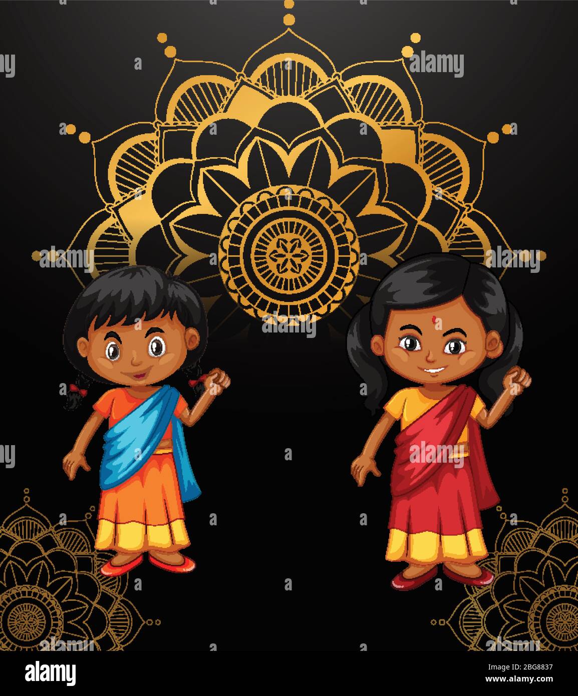 Background design with happy kids and mandala patterns illustration ...
