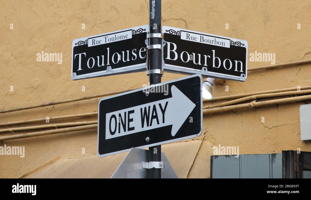 New Orleans, LA - March 27, 2016: A closeup of the street signs on the ...