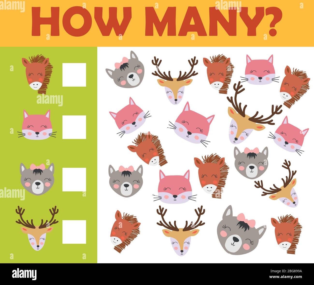 Counting animal games for preschool kids sheet layout in colorful ...