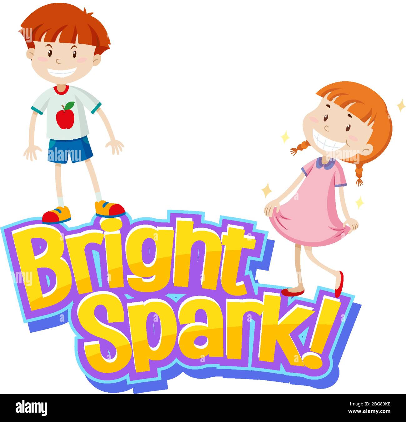 Font design for word bright spark with two cute kids illustration Stock ...