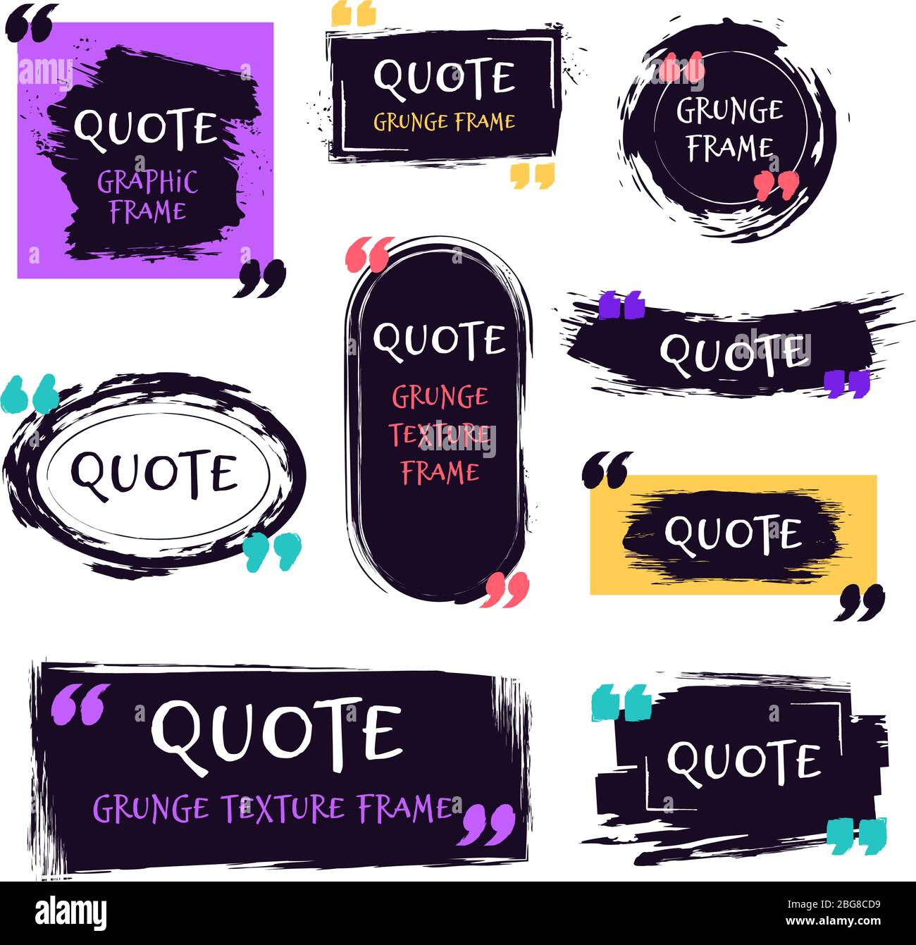 Quote grunge textured box. Decorative textured speech bubbles, quotes ...