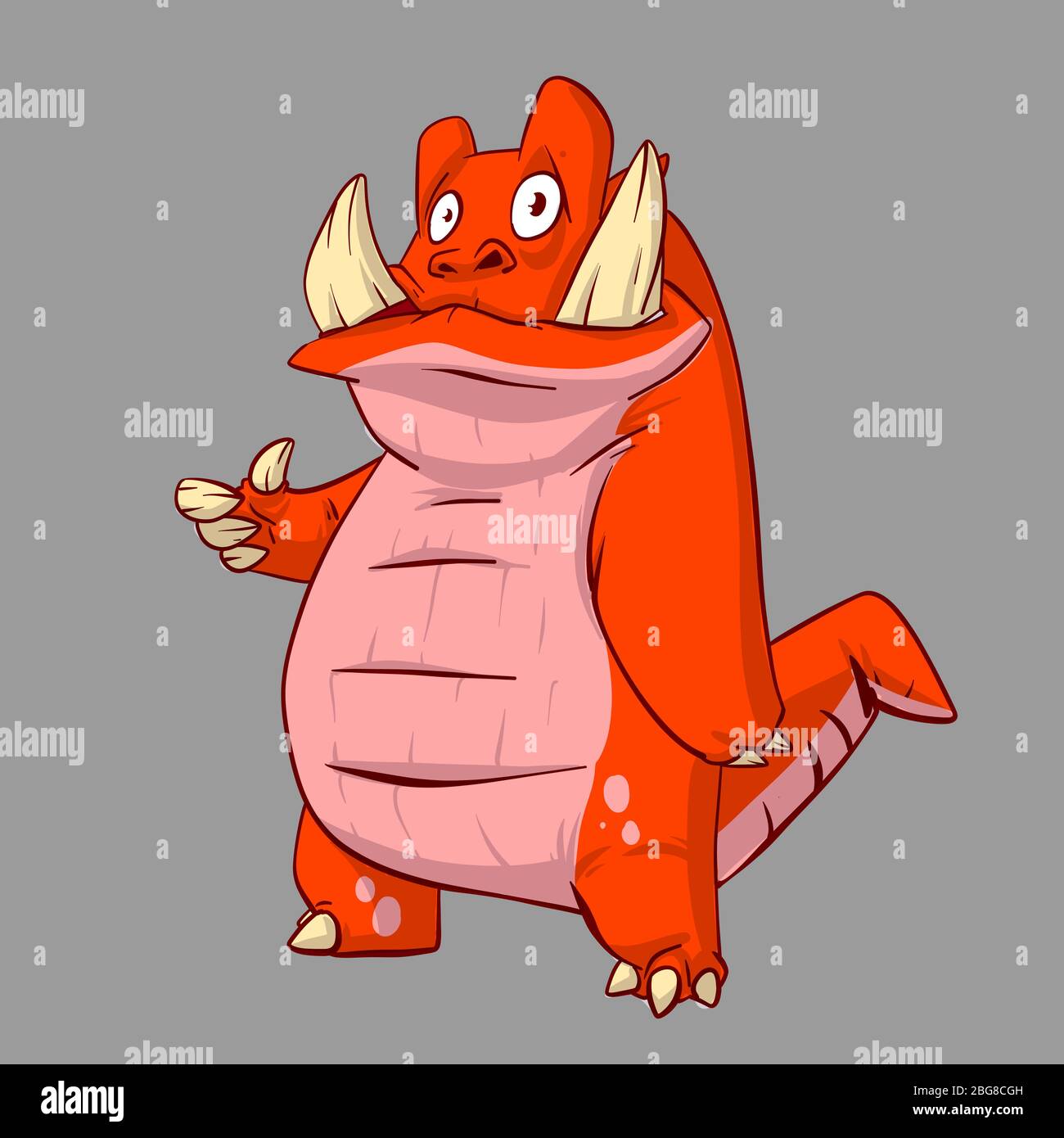Colorful vector illustration of a red monster creature with big tusks ...
