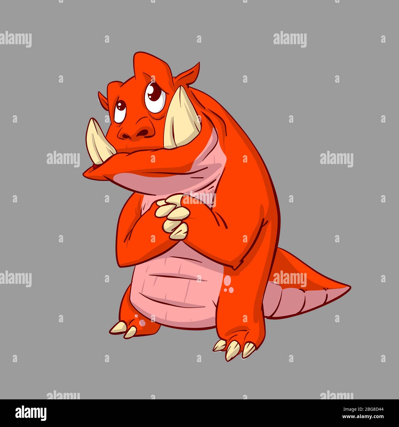 Colorful vector illustration of a red monster creature with big tusks ...