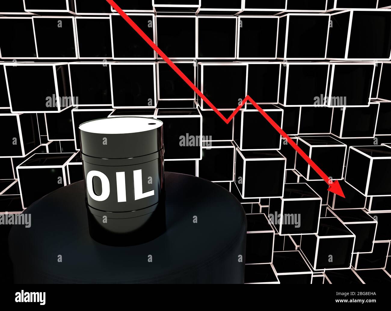 3d Rendered. Concept of falling market in oil industry with with ...