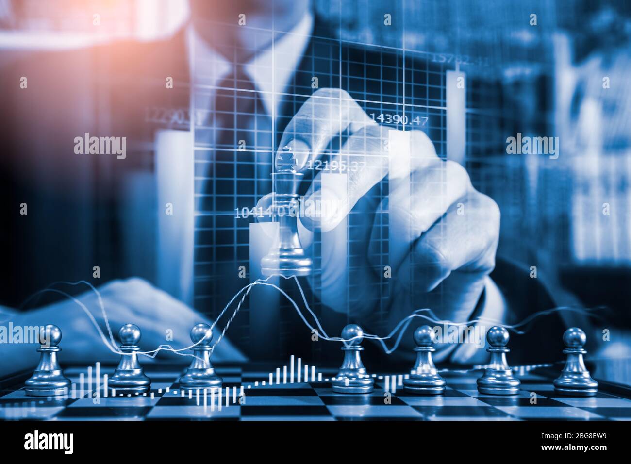 Chess game on chess board on stock market or forex trading graph chart ...