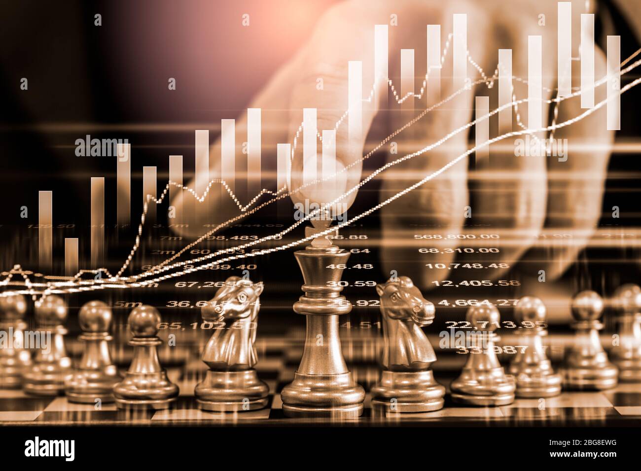 Chess game on chess board on stock market or forex trading graph chart ...