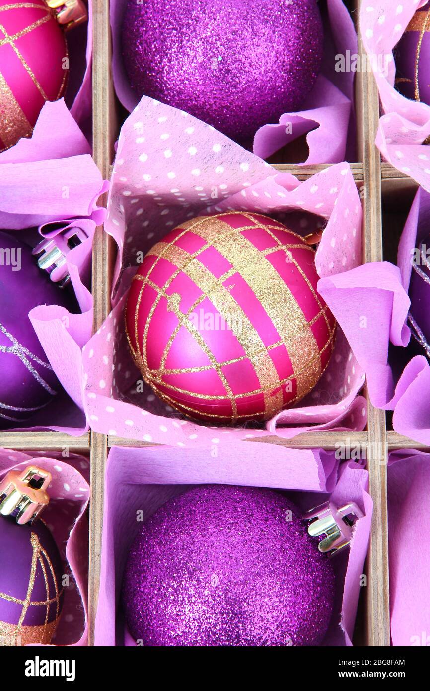 Beautiful packaged Christmas balls, close up Stock Photo - Alamy