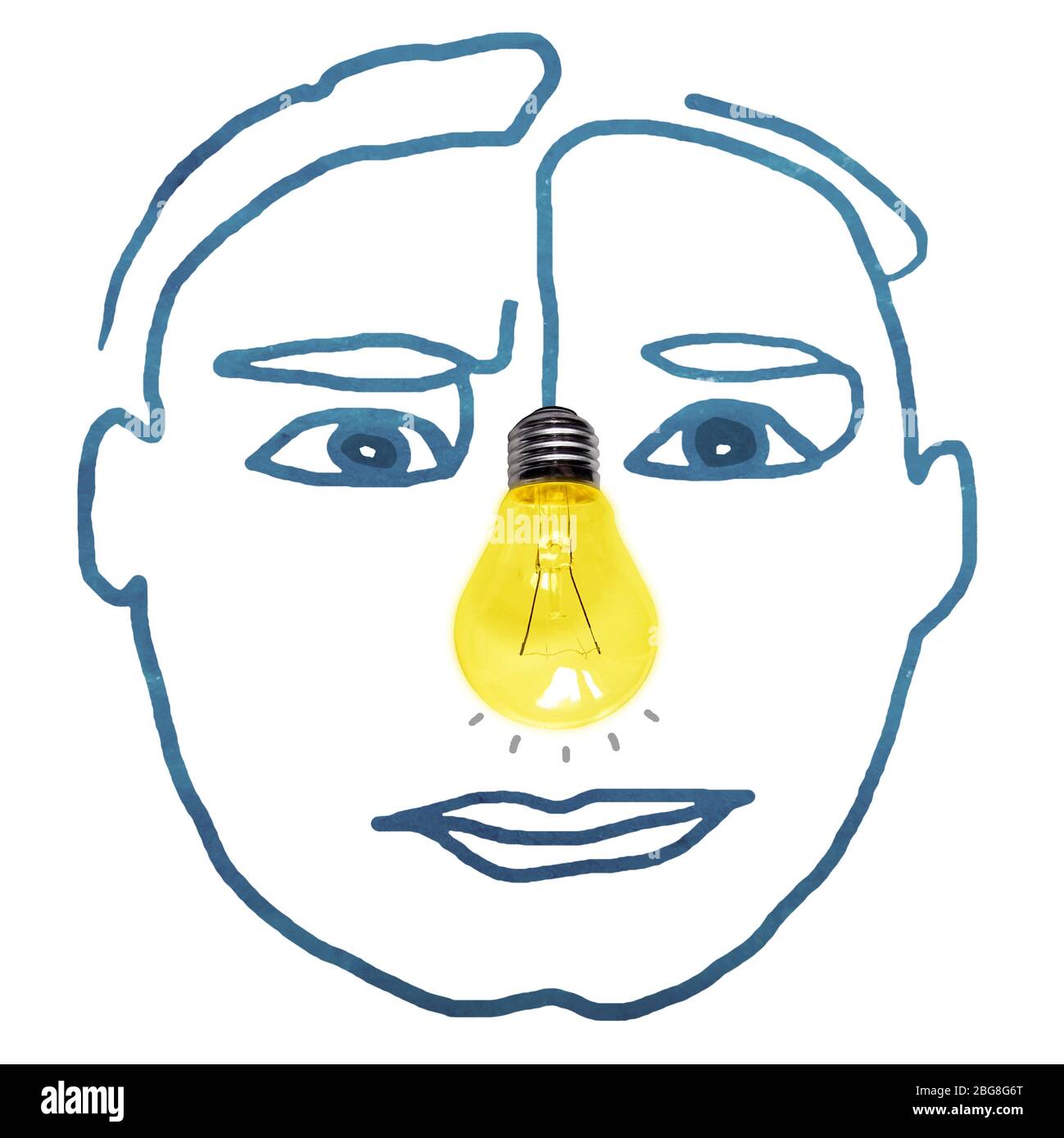 Funny hand drawn human face with Light Bulb photo for the nose Stock ...