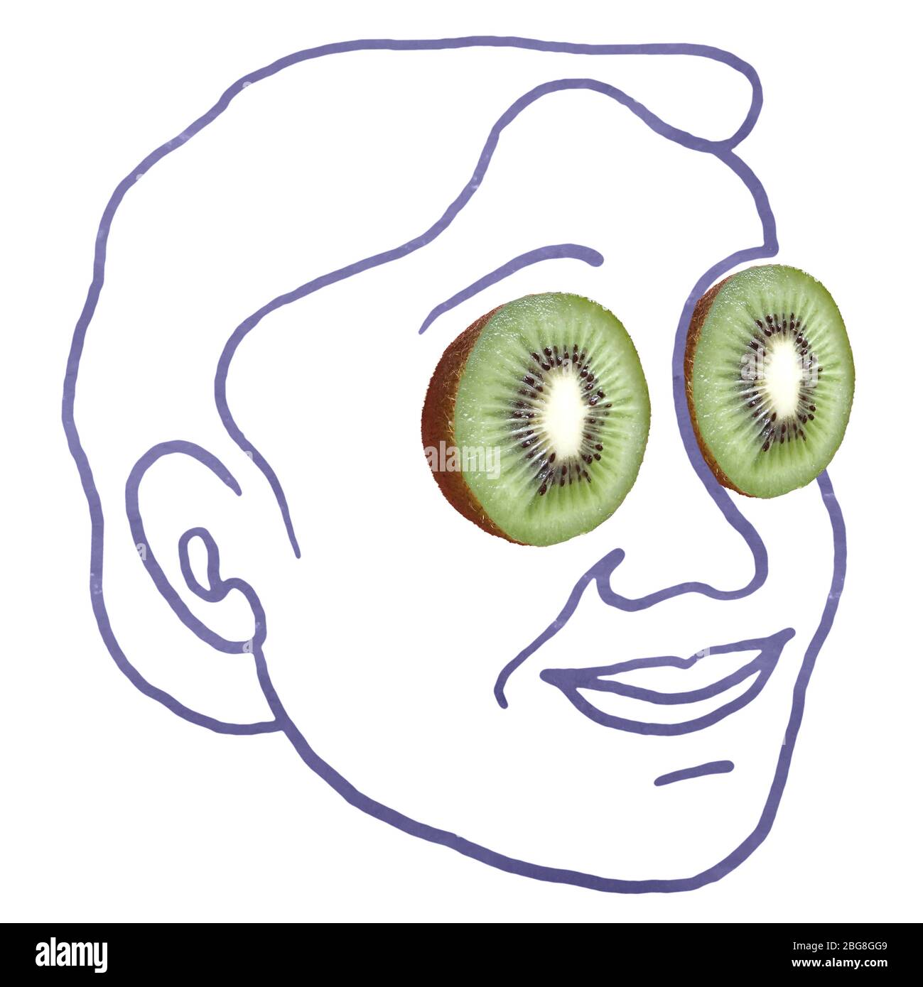 Funny hand drawn human face with Kiwi fruits photos for the eyes Stock ...