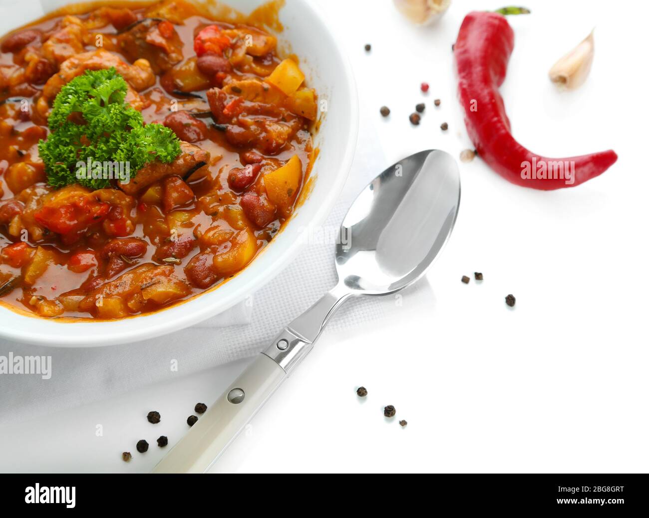 Chili Corn Carne - traditional mexican food, isolated on white Stock ...