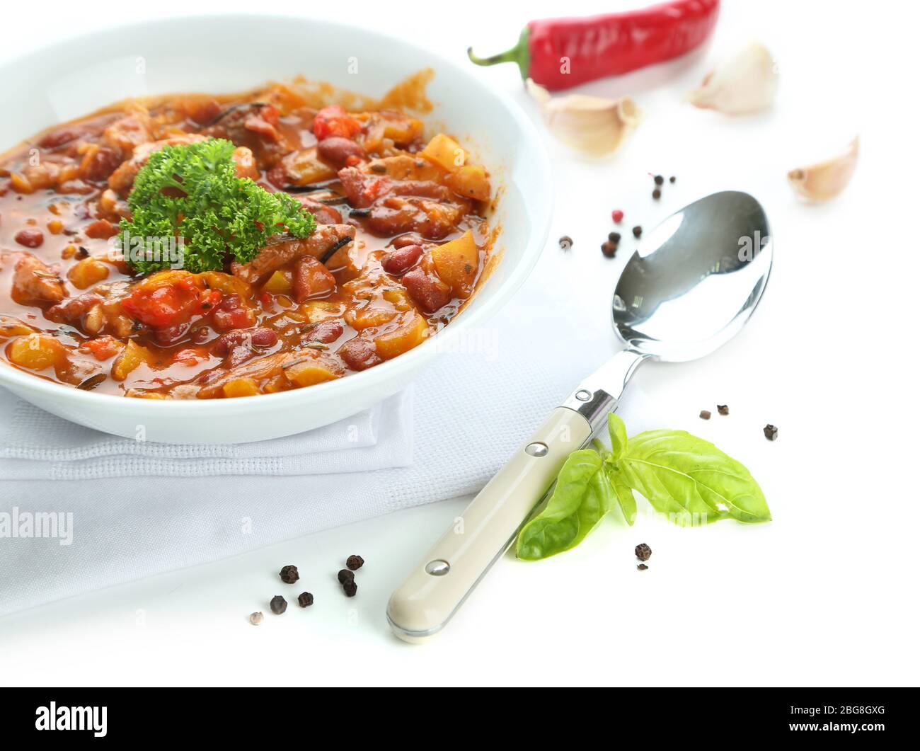Chili Corn Carne - traditional mexican food, isolated on white Stock ...