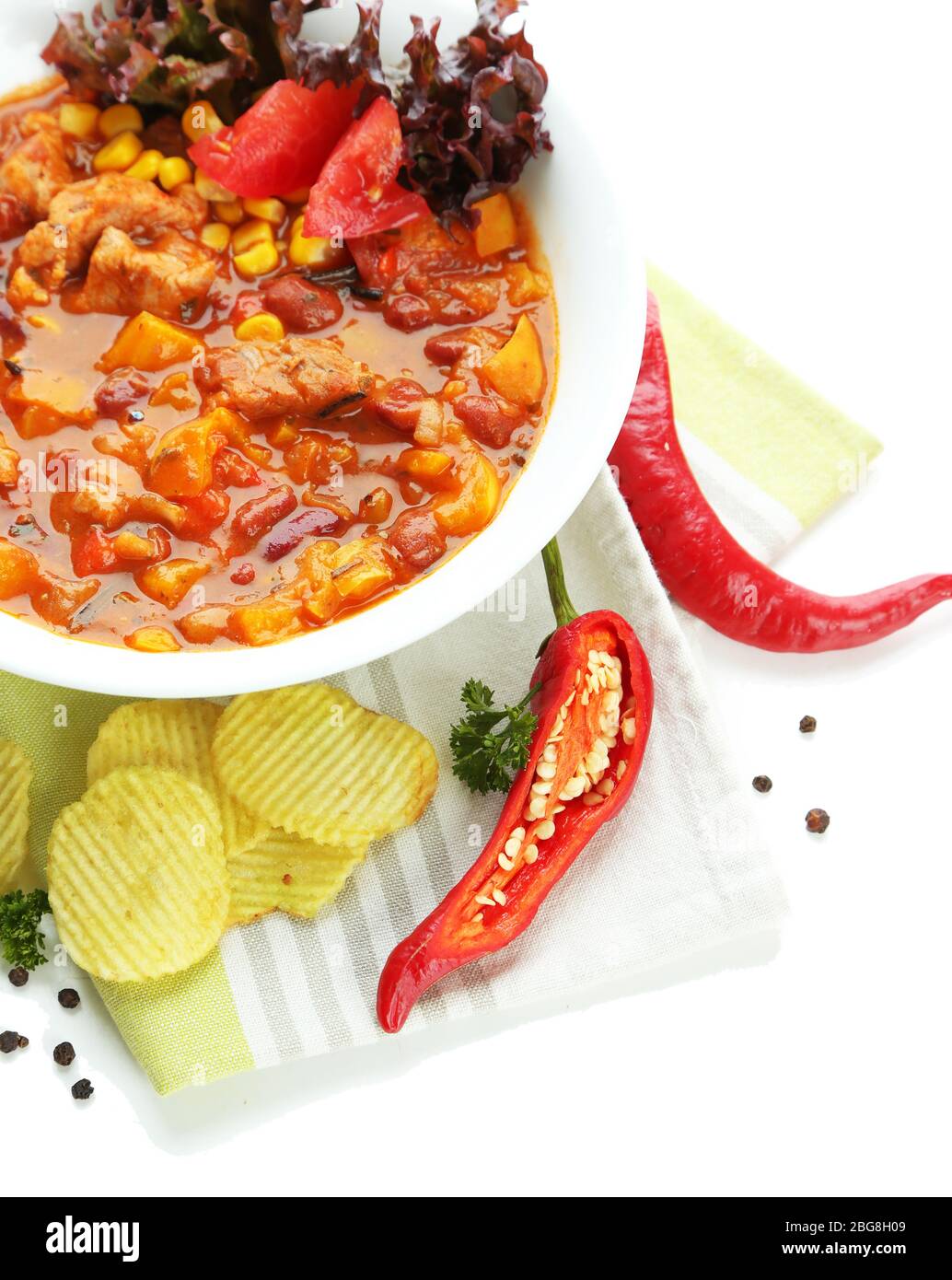 Chili Corn Carne - traditional mexican food, isolated on white Stock ...