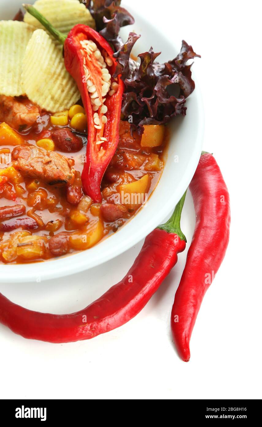 Chili Corn Carne - traditional mexican food, isolated on white Stock ...
