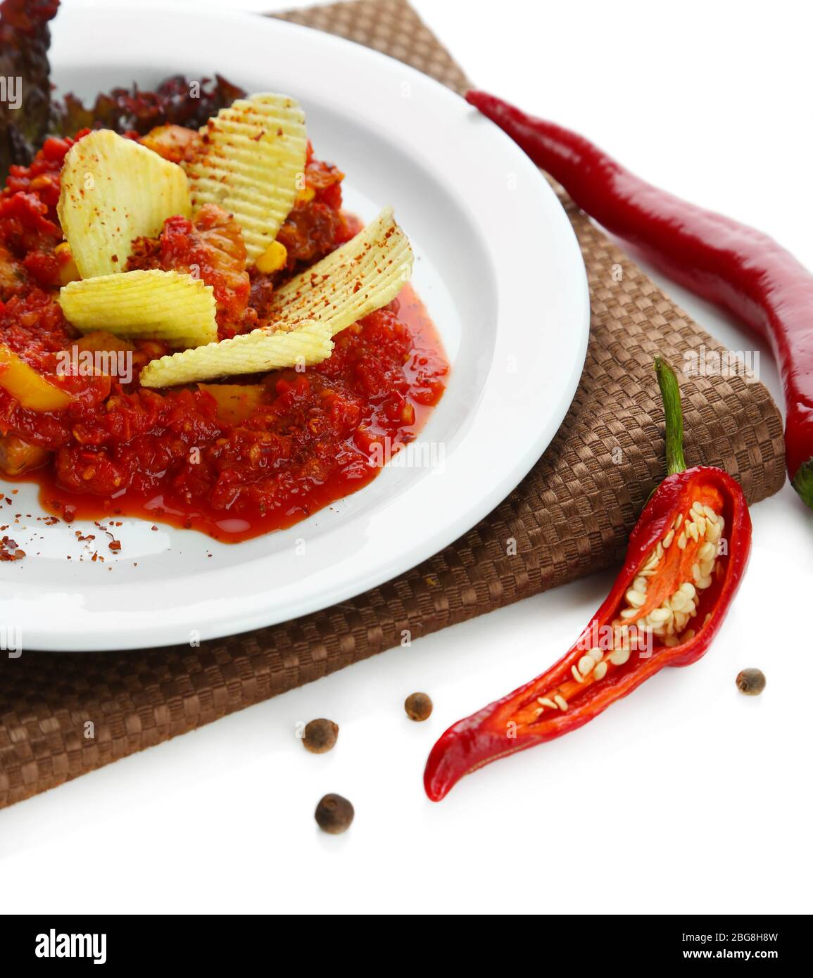 Chili Corn Carne - traditional mexican food, in wooden bowl, on napkin ...