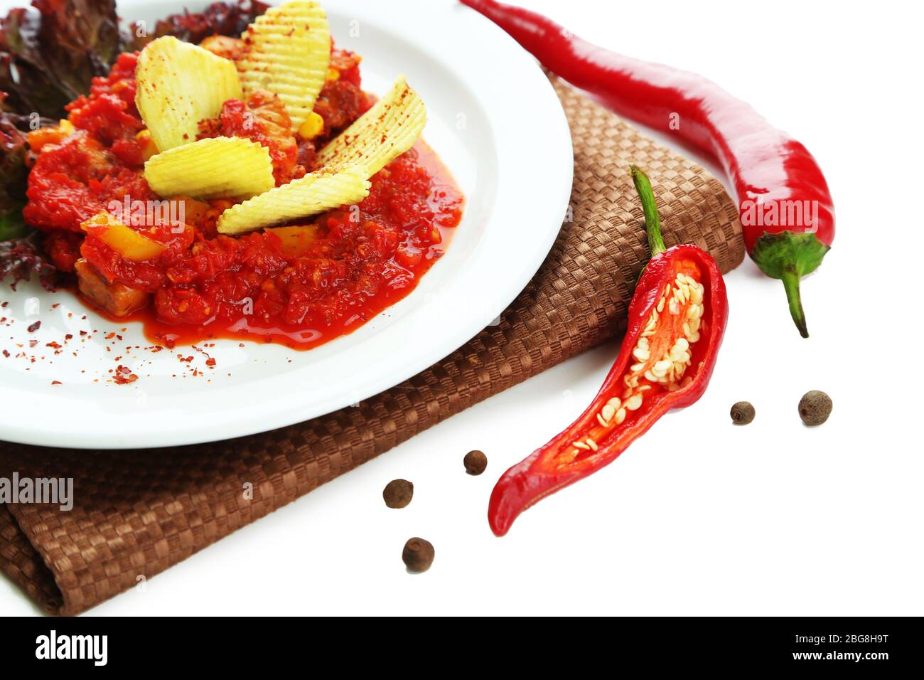 Chili Corn Carne - traditional mexican food, in wooden bowl, on napkin ...