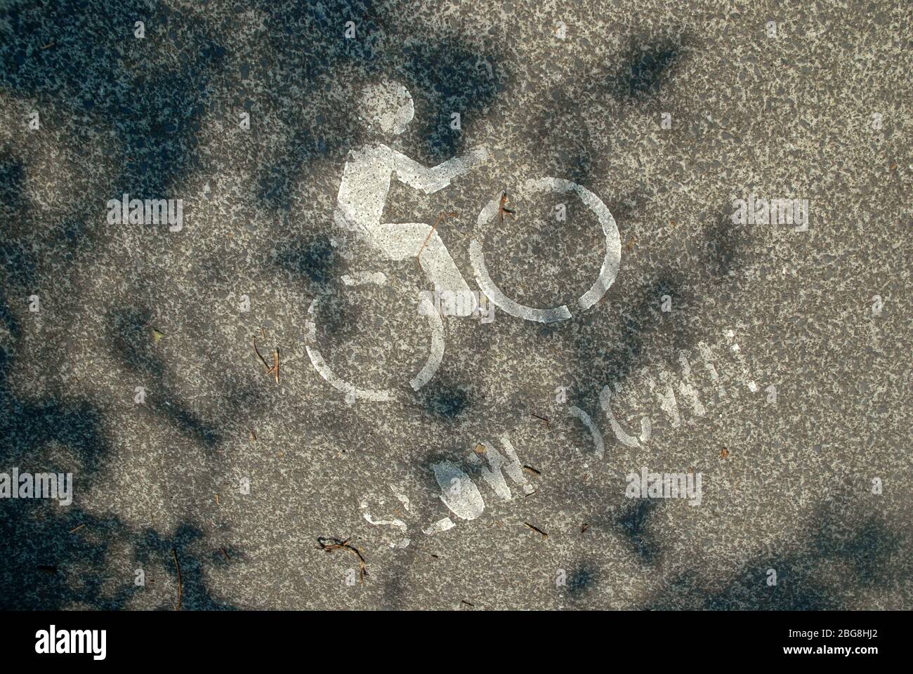 Slow Down Bike sign on pavement, Brisbane Powerhouse, New Farm ...