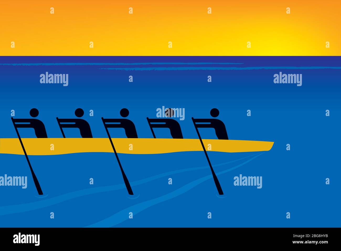 Vector illustration. Rowing symbol with people and marine background ...
