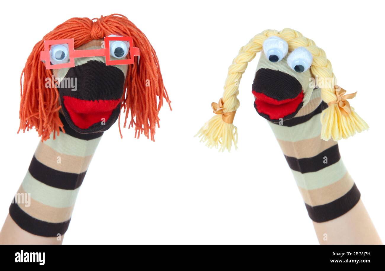 Cute socks puppet isolated on white Stock Photo - Alamy