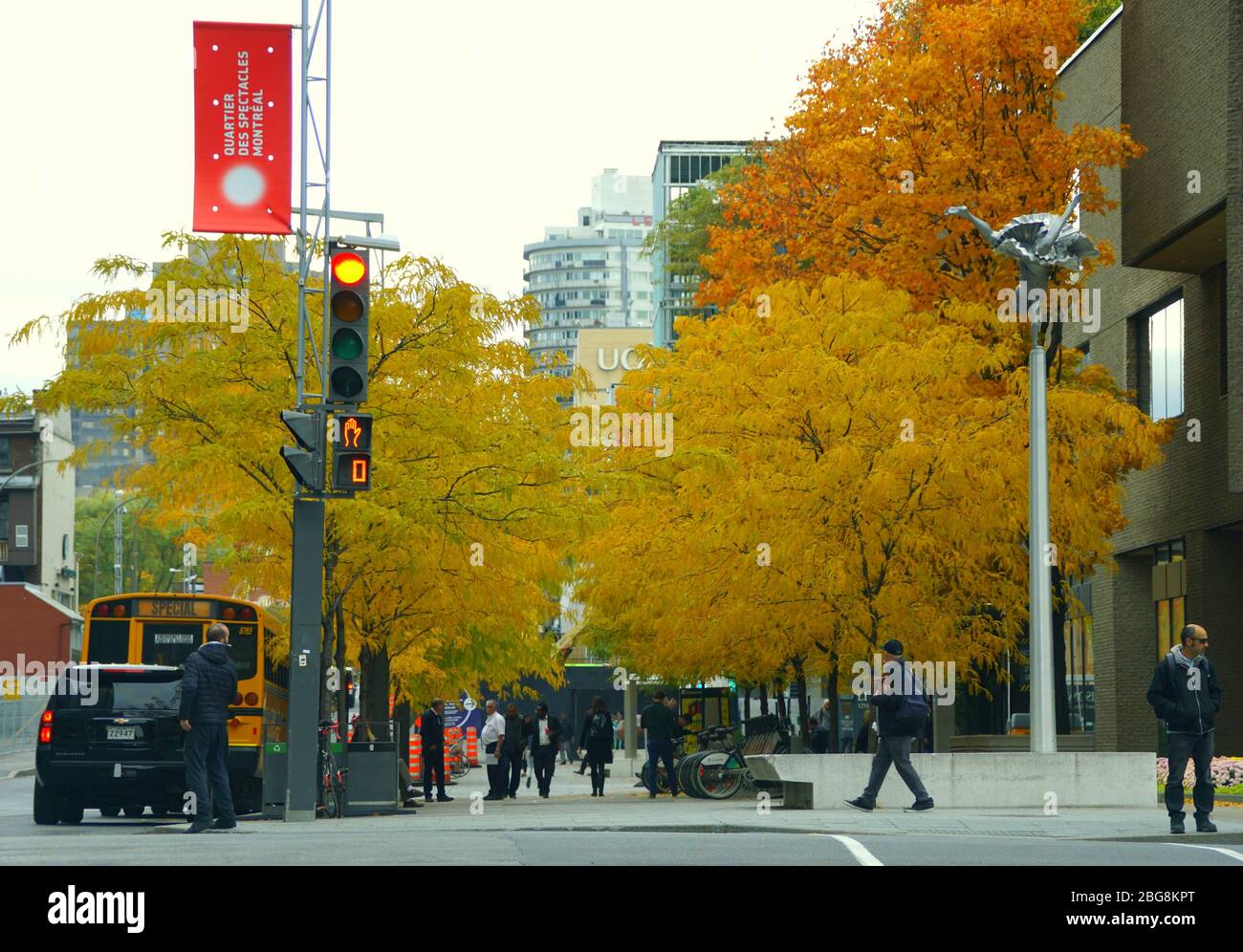 Montreal, Canada - October 27, 2019 - The view of the street in the ...