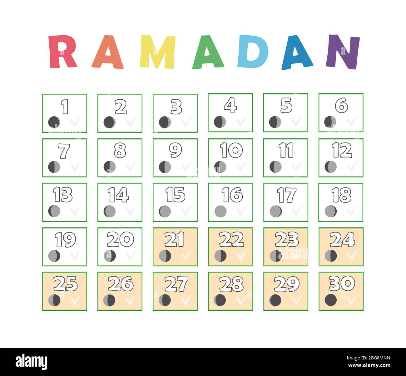 Ramadan children calendar. Fasting tick calendar, moon cycle phases ... Ramadan children calendar. Fasting tick calendar, moon cycle phases ...