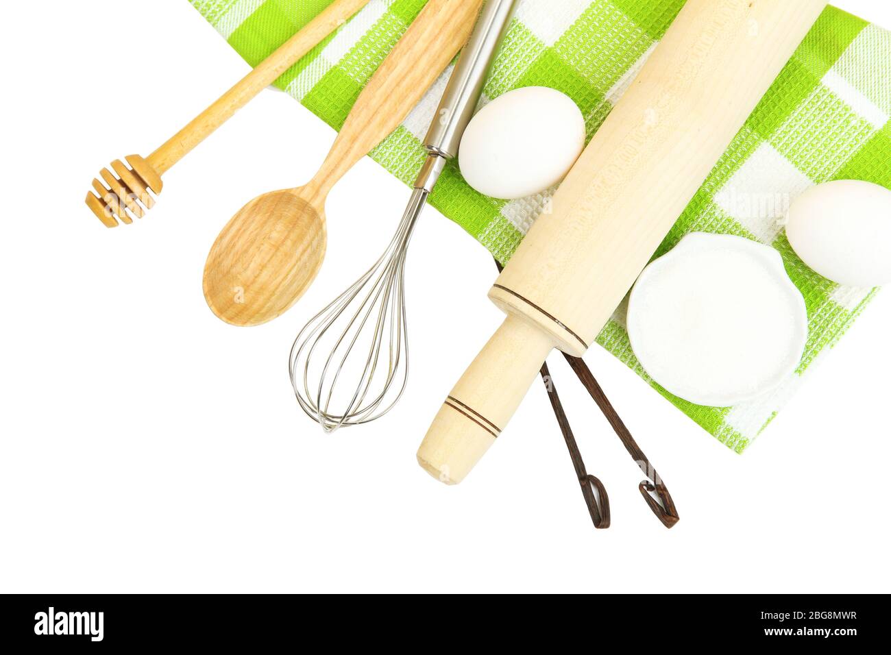 Cooking concept. Basic baking ingredients and kitchen tools isolated on ...