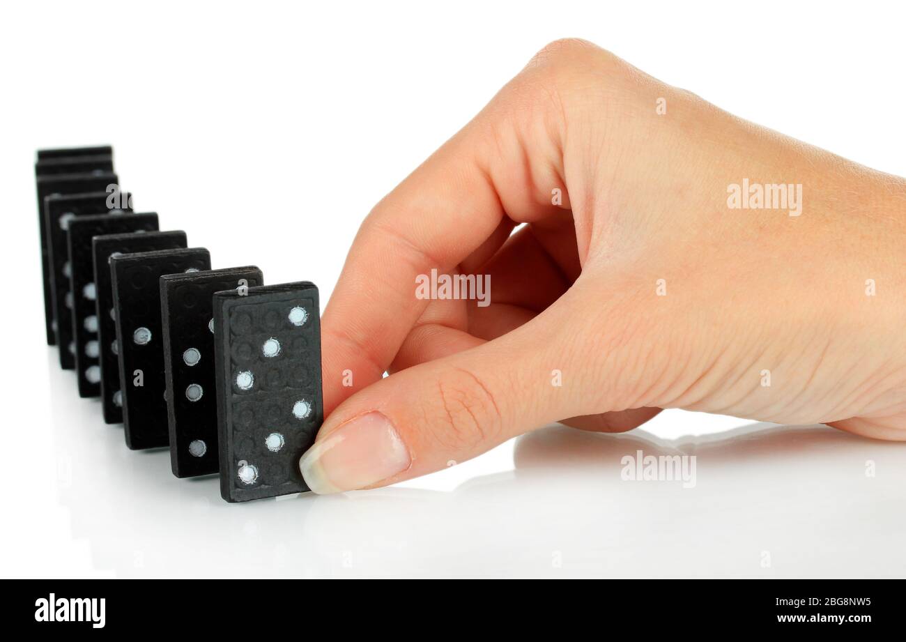Hand playing domino isolated on white Stock Photo - Alamy