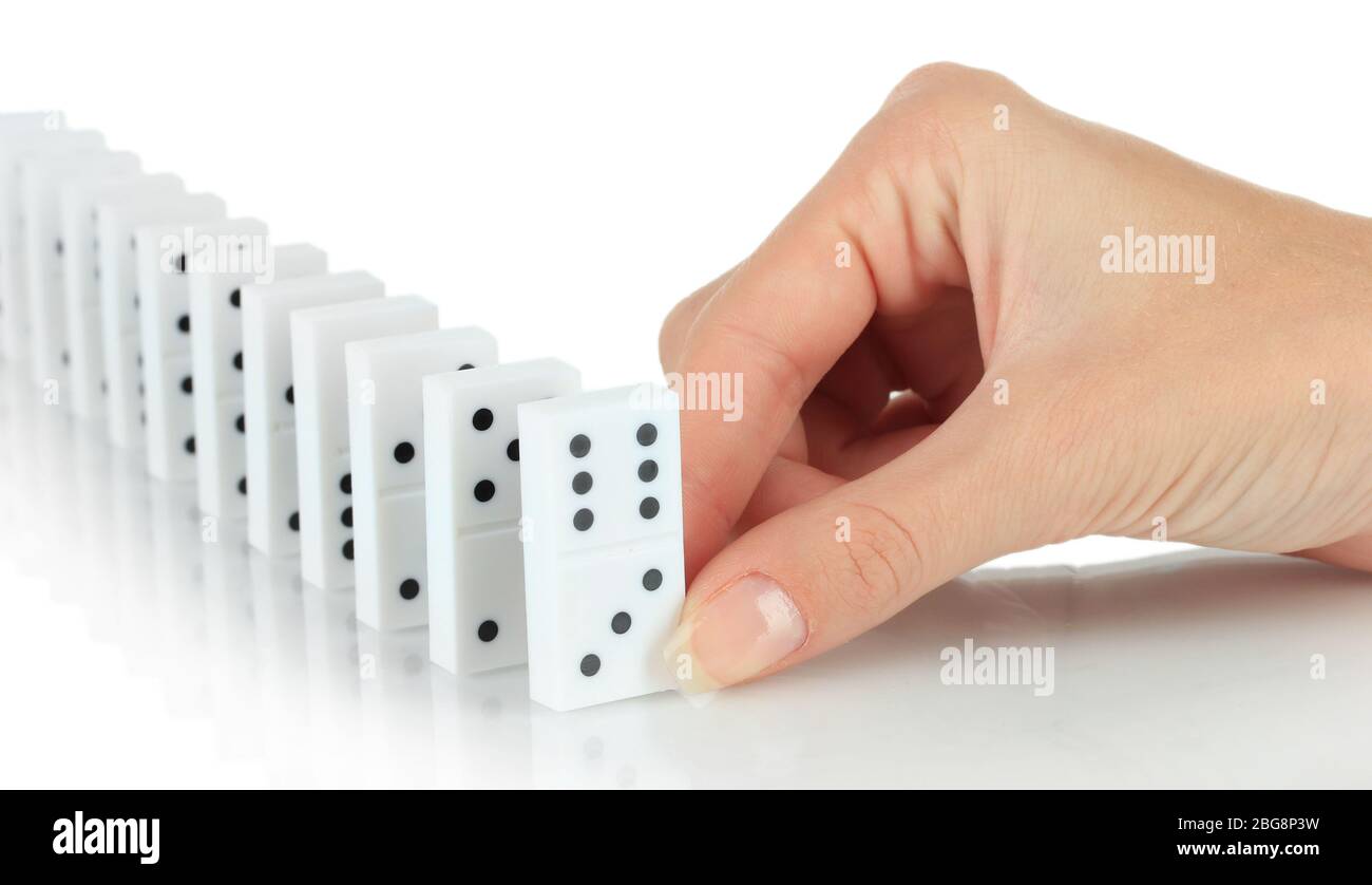 Hand playing domino isolated on white Stock Photo - Alamy
