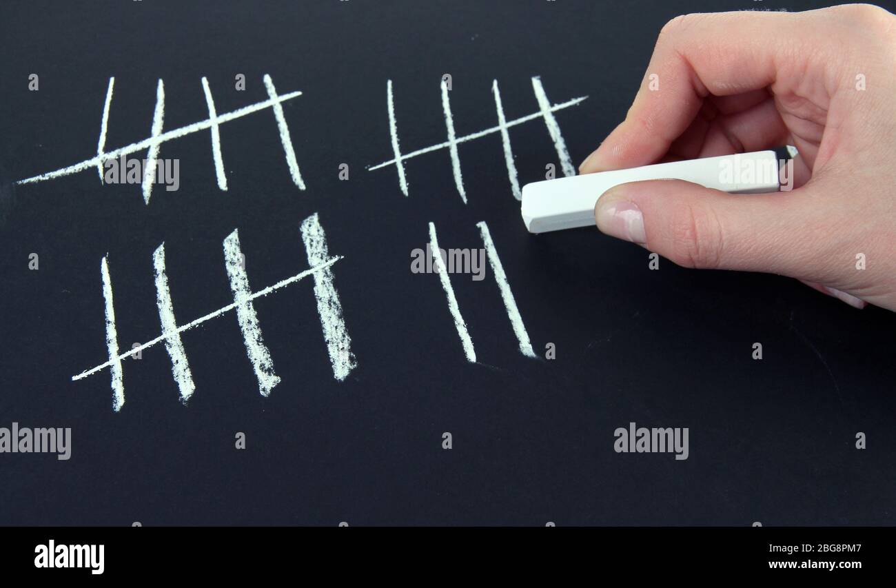 Counting days by drawing sticks on black background Stock Photo - Alamy