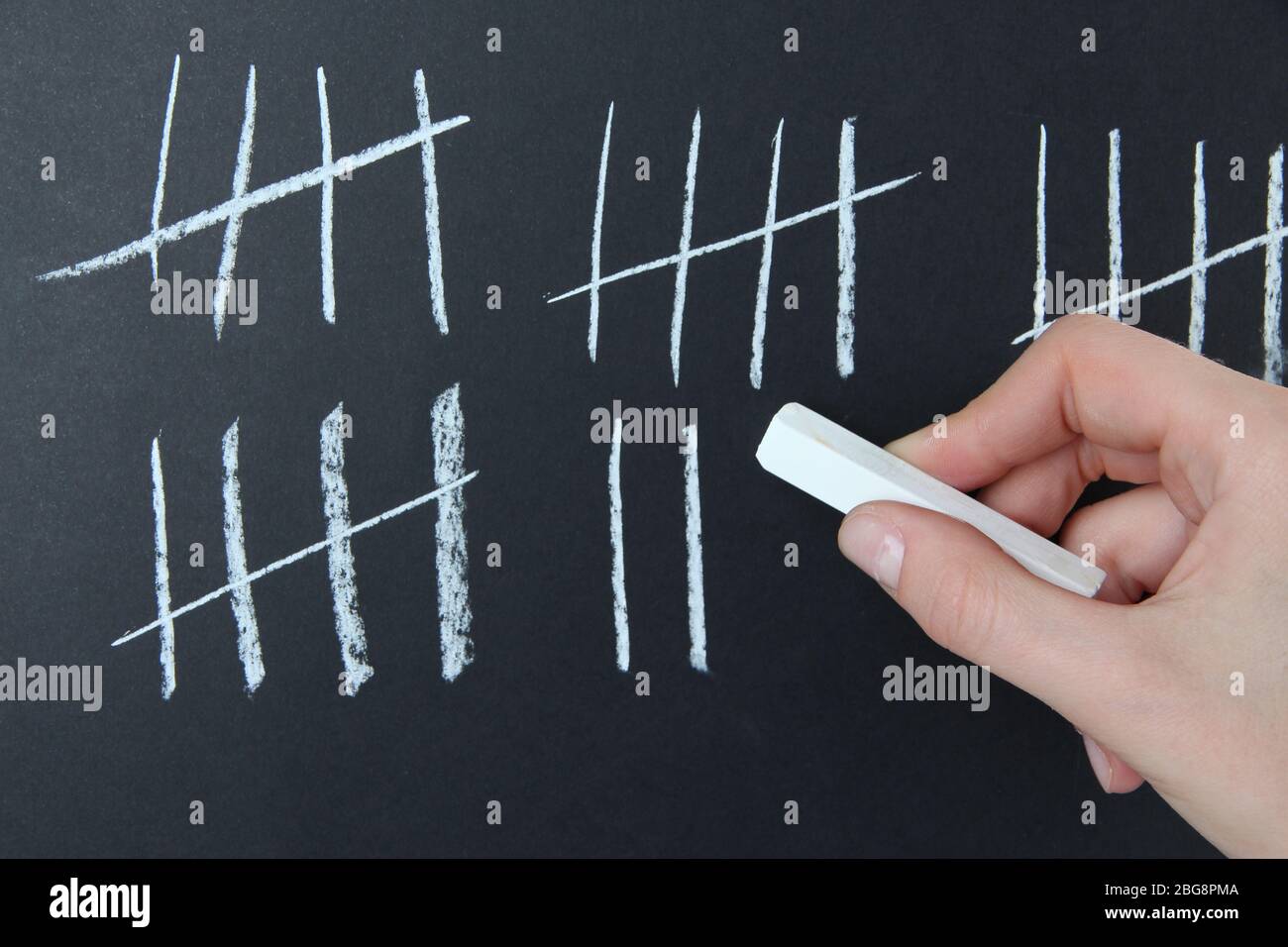 Counting days by drawing sticks on black background Stock Photo - Alamy