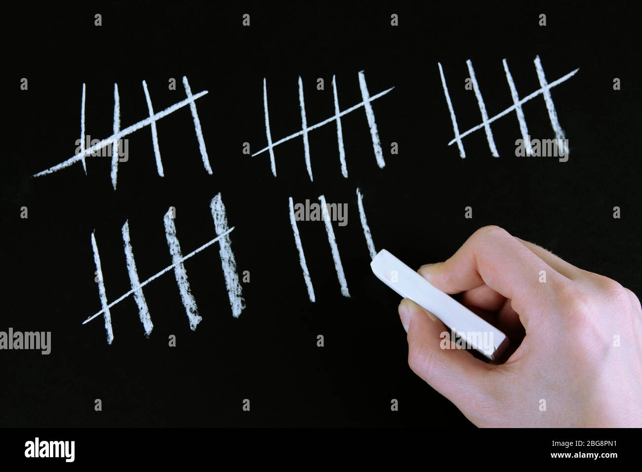 Counting days by drawing sticks on black background Stock Photo - Alamy