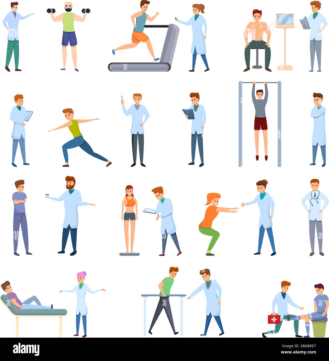 Sports doctor icons set. Cartoon set of sports doctor vector icons for ...