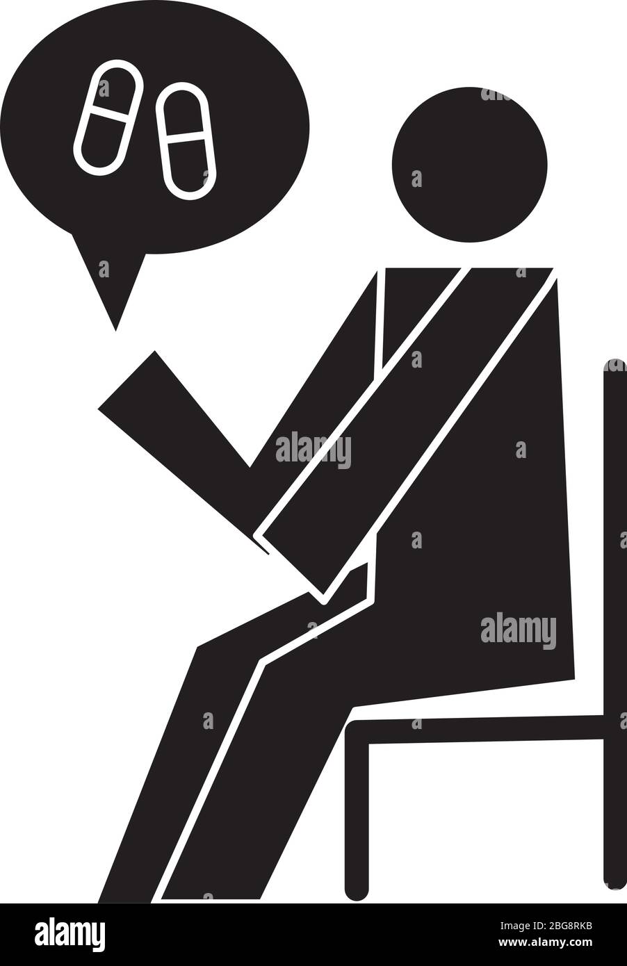human seated in chair with capsules health pictogram silhouette style ...