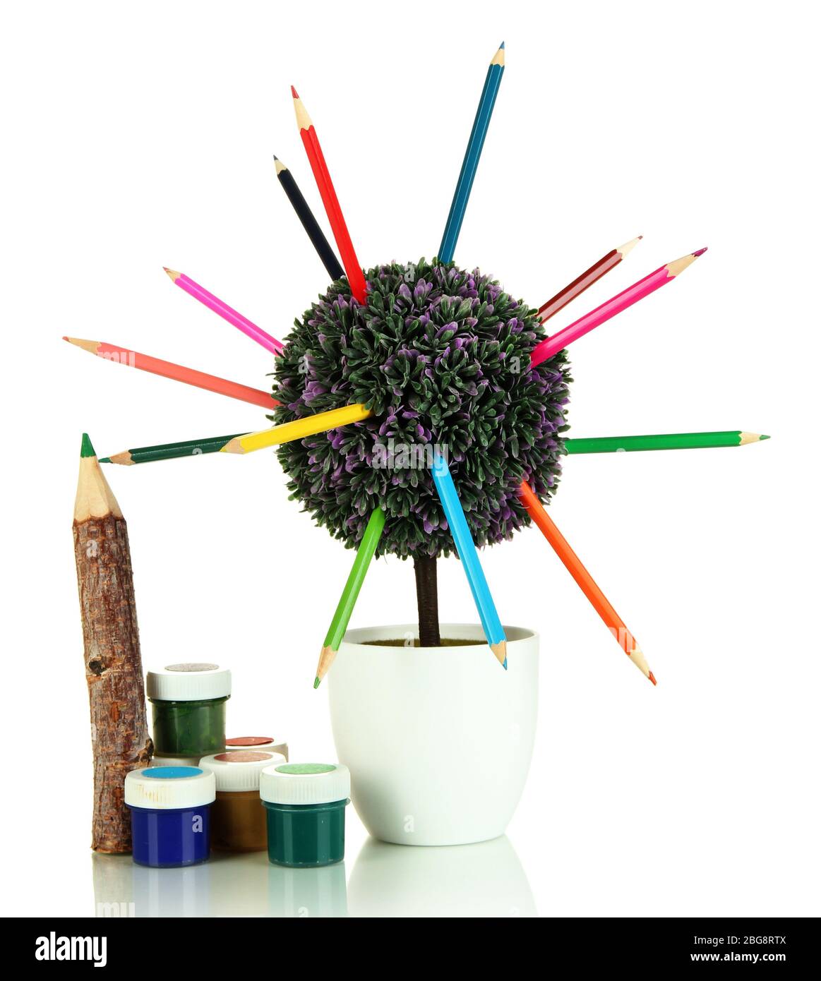 Decorative tree with colorful pencils in pot isolated on white Stock ...