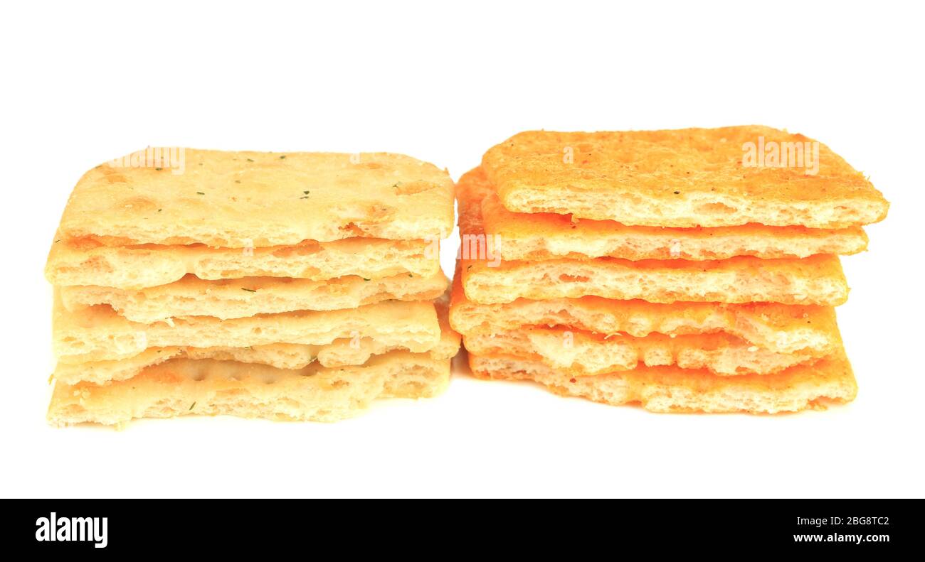 Delicious crackers isolated on white Stock Photo - Alamy