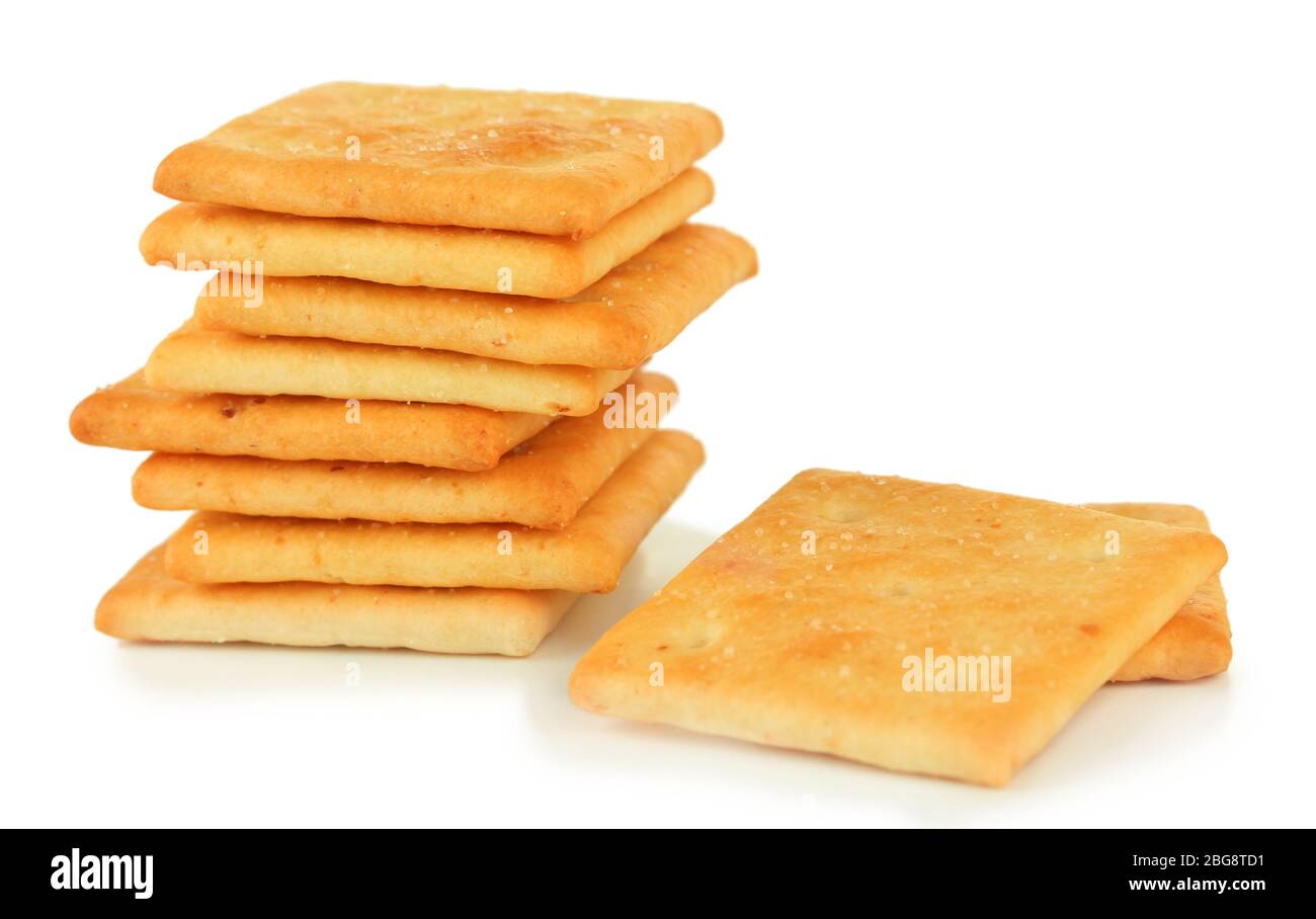 Delicious crackers isolated on white Stock Photo - Alamy