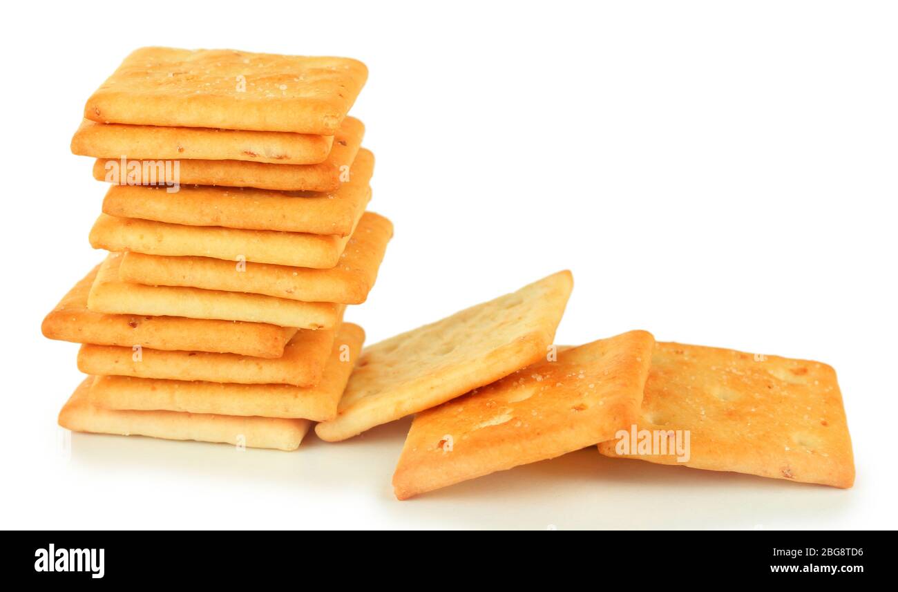 Delicious crackers isolated on white Stock Photo - Alamy