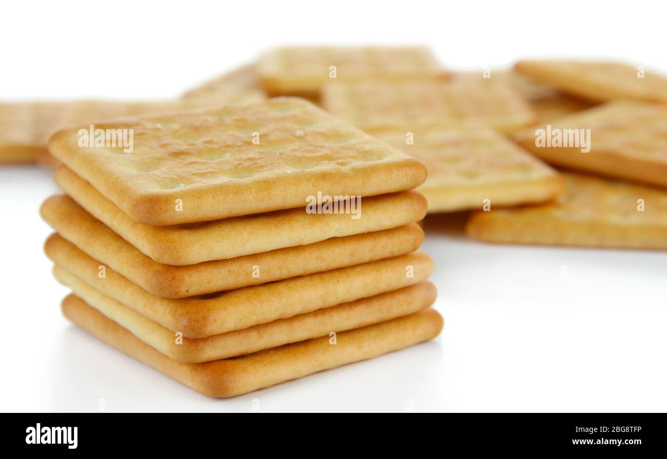 Delicious crackers isolated on white Stock Photo - Alamy