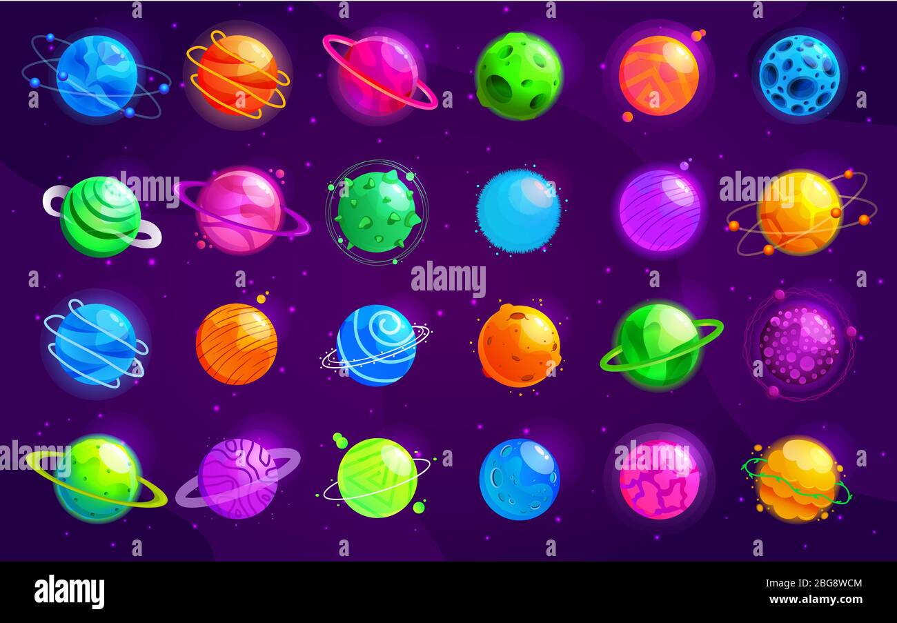 Vector set of cartoon planets. Colorful set of isolated objects. Space ...