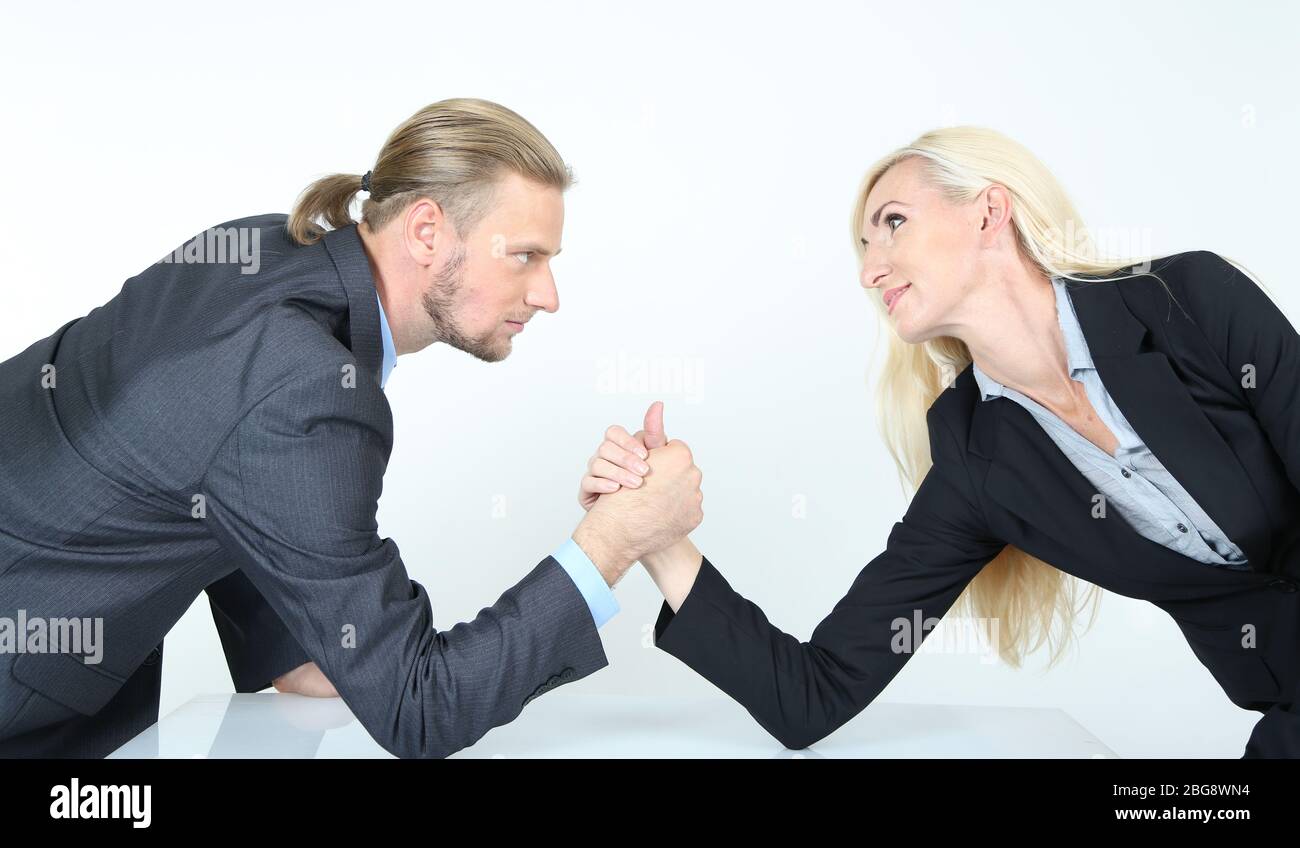Business people wrestling isolated on white Stock Photo - Alamy